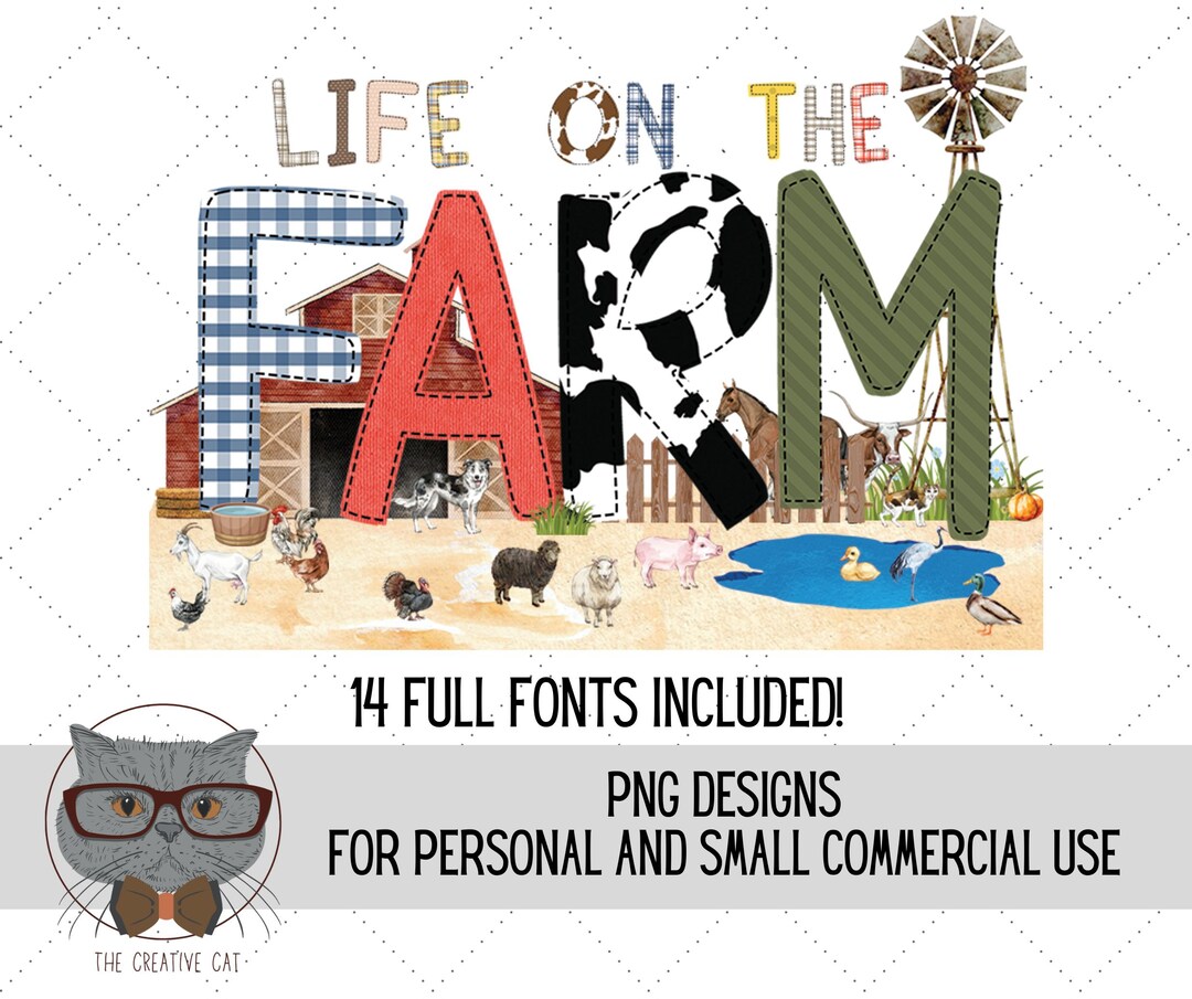 Farm Alphabet PNG Font Bundle, Cute Barnyard Alpha Font, Barn Animal ...