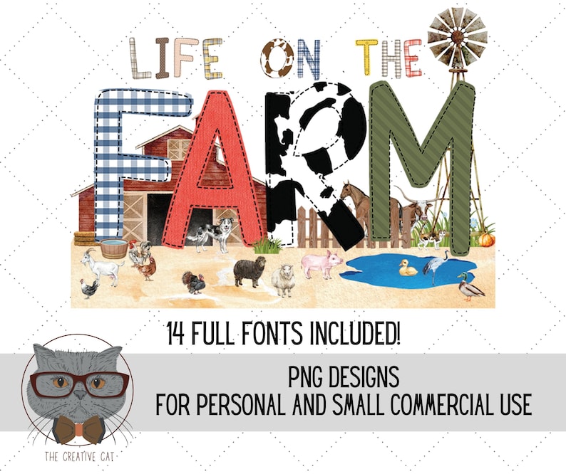 Farm Alphabet PNG Font Bundle, Cute Barnyard Alpha Font, Barn Animal ...