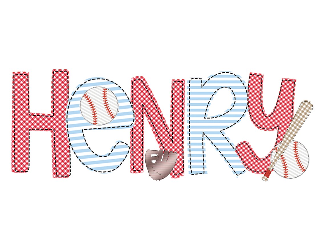 Faux Applique Baseball Alphabet PNG Font Bundle, Baseball Softball ...