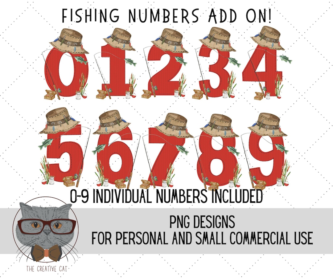 Fishing Numbers PNG Font Bundle, Fishing Birthday Number Font, Fish ...