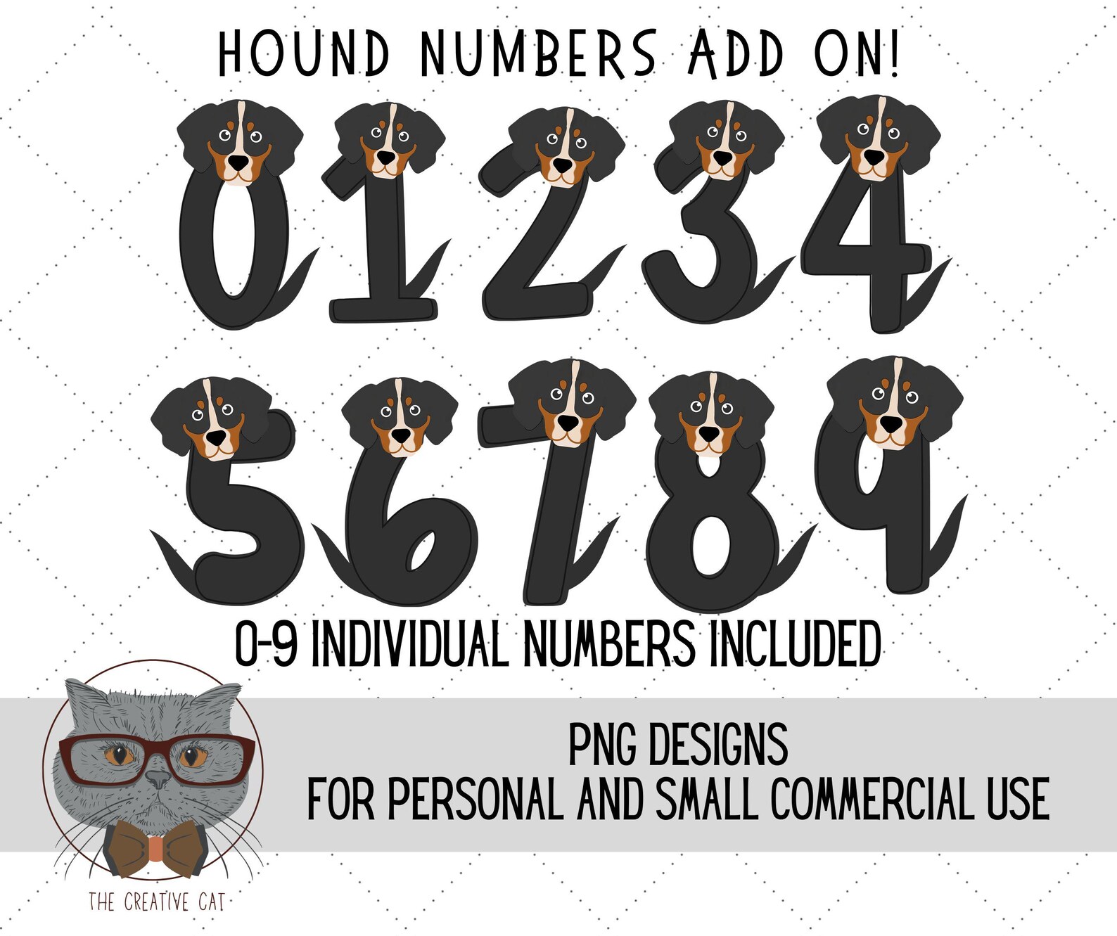 Hound Dog Numbers PNG Font Bundle, Dog Birthday Number Font, Football ...
