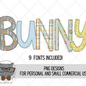 Vintage Easter Bunny Alphabet PNG Font Bundle, Cute Rabbit Alpha Font ...