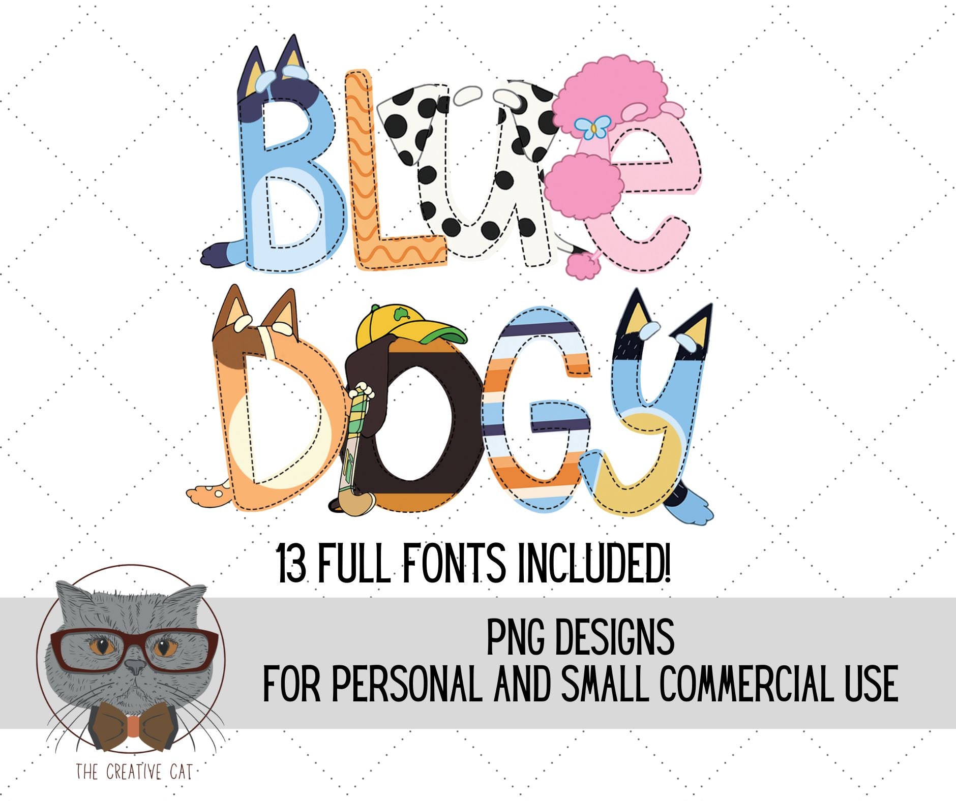 Blue Dogy Friends Alphabet PNG Font Bundle, Character Letters Alpha ...