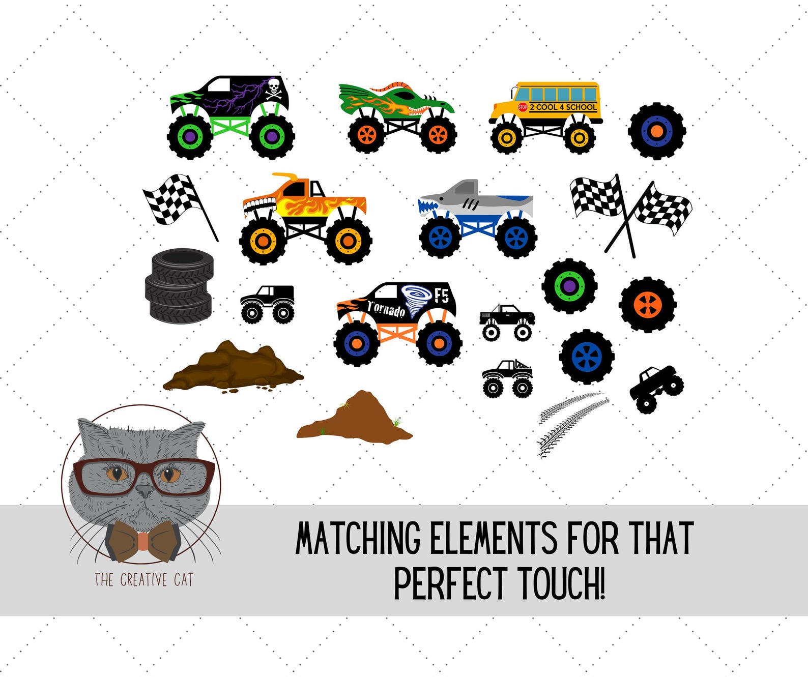 Monster Truck Alphabet PNG Font Bundle, Truck Birthday Alpha Font ...