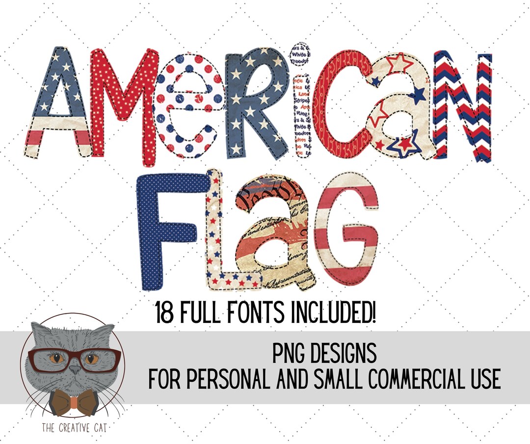 Vintage American Flag Alphabet PNG Font Bundle, Patriotic Alpha Font ...
