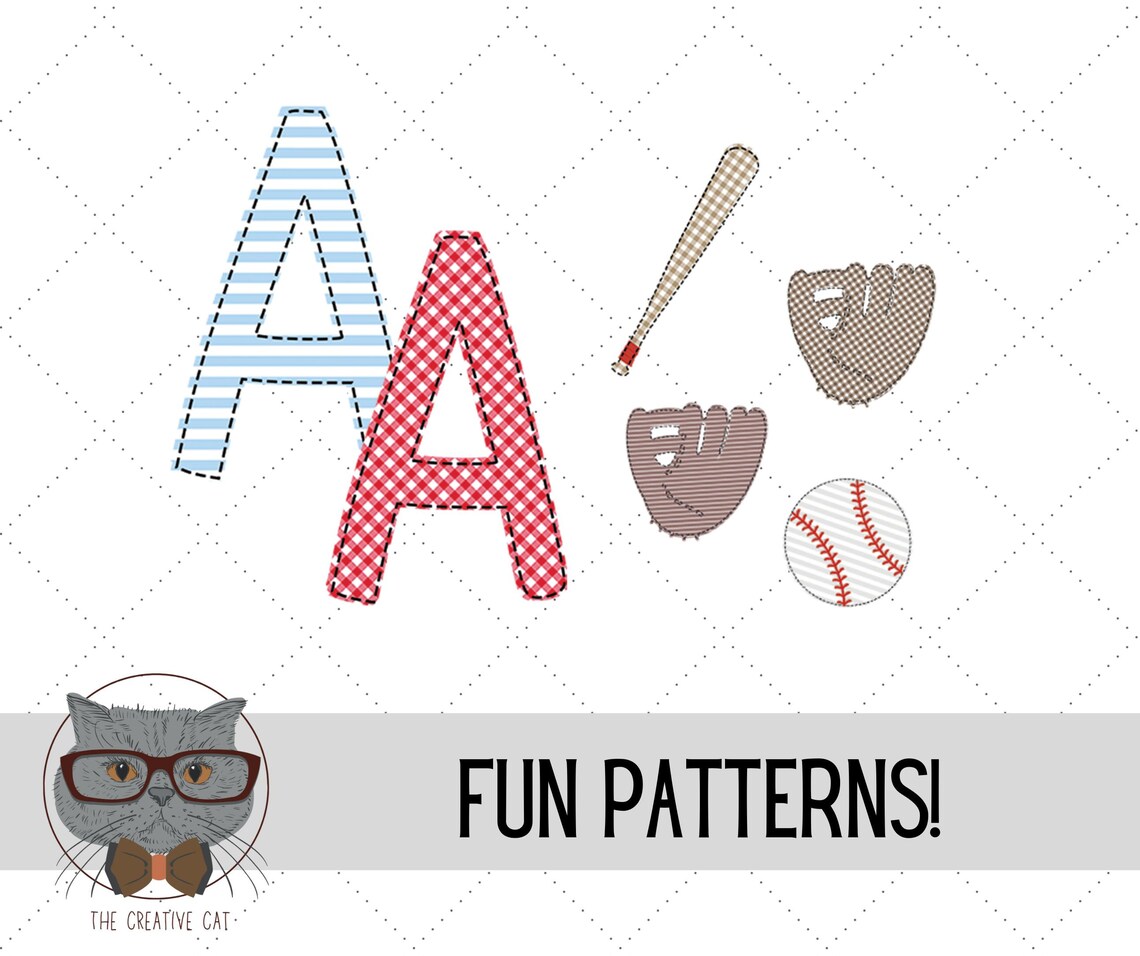 Faux Applique Baseball Alphabet PNG Font Bundle, Baseball Softball ...