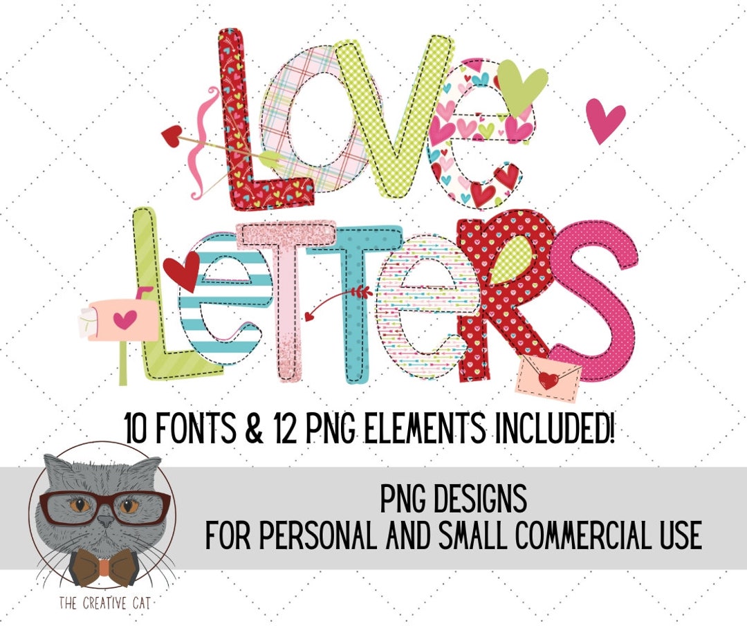 Valentine's Day Alphabet PNG Font Bundle, Cute Love Letters Alpha Font ...