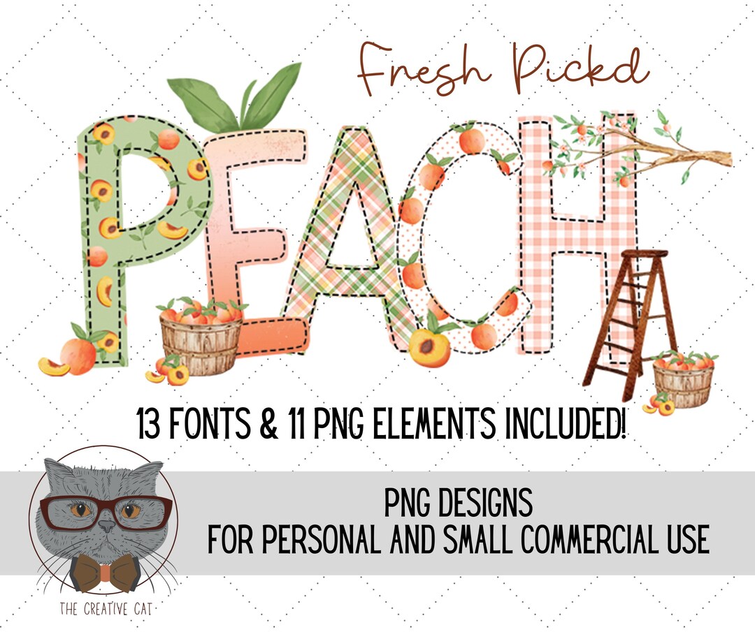 Summer Peach Alphabet PNG Font Bundle, Cute Watercolor Alpha Font ...