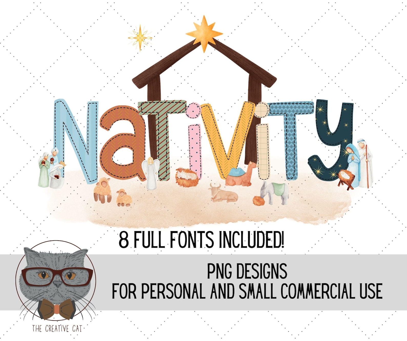 Nativity Alphabet PNG Font Bundle, Christmas Manger Letters Alpha Font ...