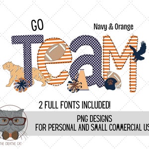 Navy and Orange Faux Applique Football Alphabet PNG Font Bundle ...