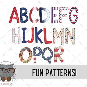 Vintage American Flag Alphabet PNG Font Bundle, Patriotic Alpha Font ...