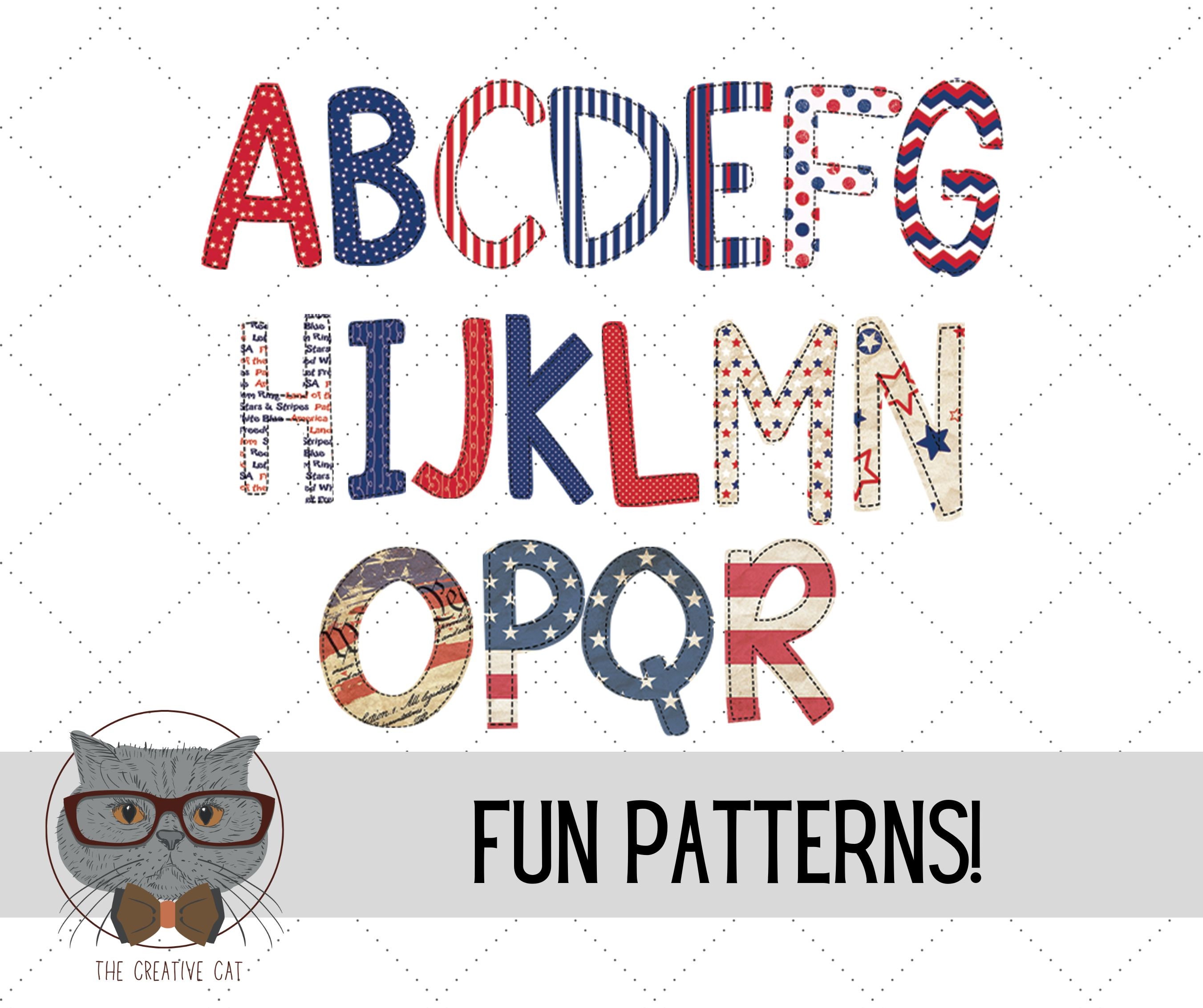 Vintage American Flag Alphabet PNG Font Bundle, Patriotic Alpha Font ...