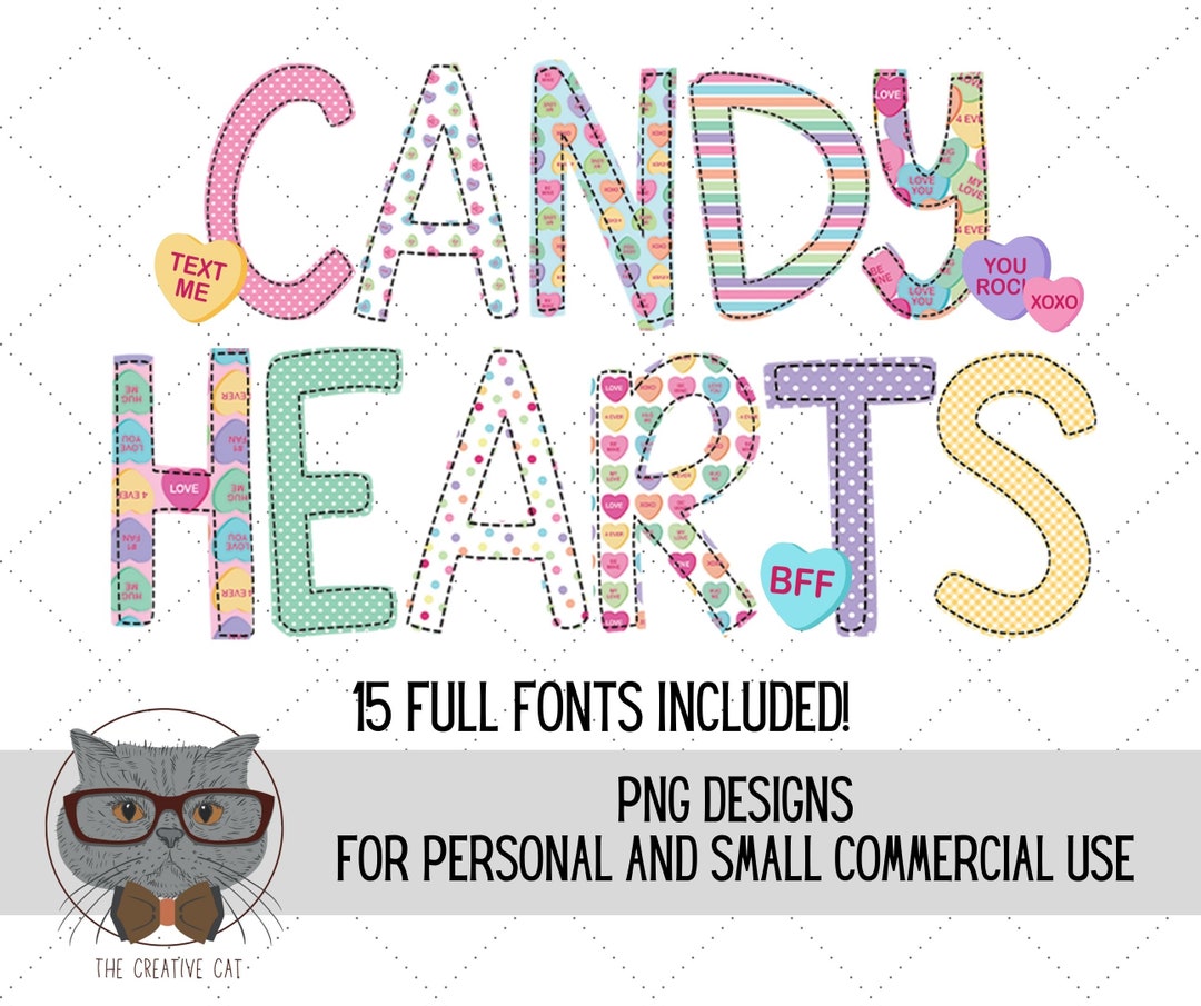 Conversation Hearts Valentine's Day Alphabet PNG Font Bundle, Cute ...