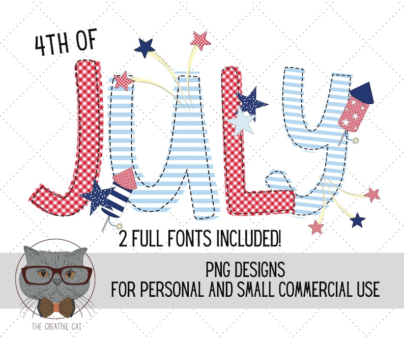 Patriotic USA Faux Applique Alphabet PNG Font Bundle, Fourth of July ...