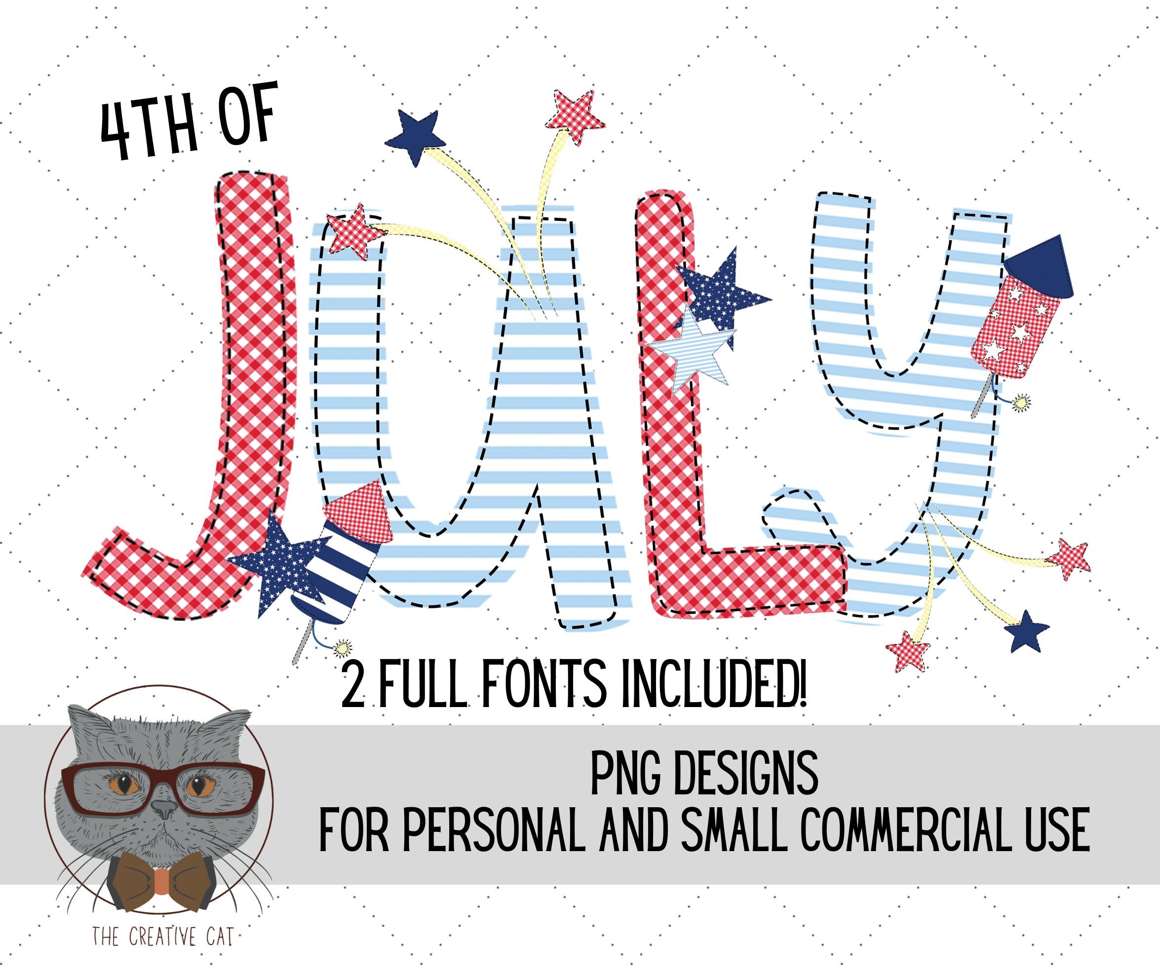 Patriotic USA Faux Applique Alphabet PNG Font Bundle, Fourth of July ...