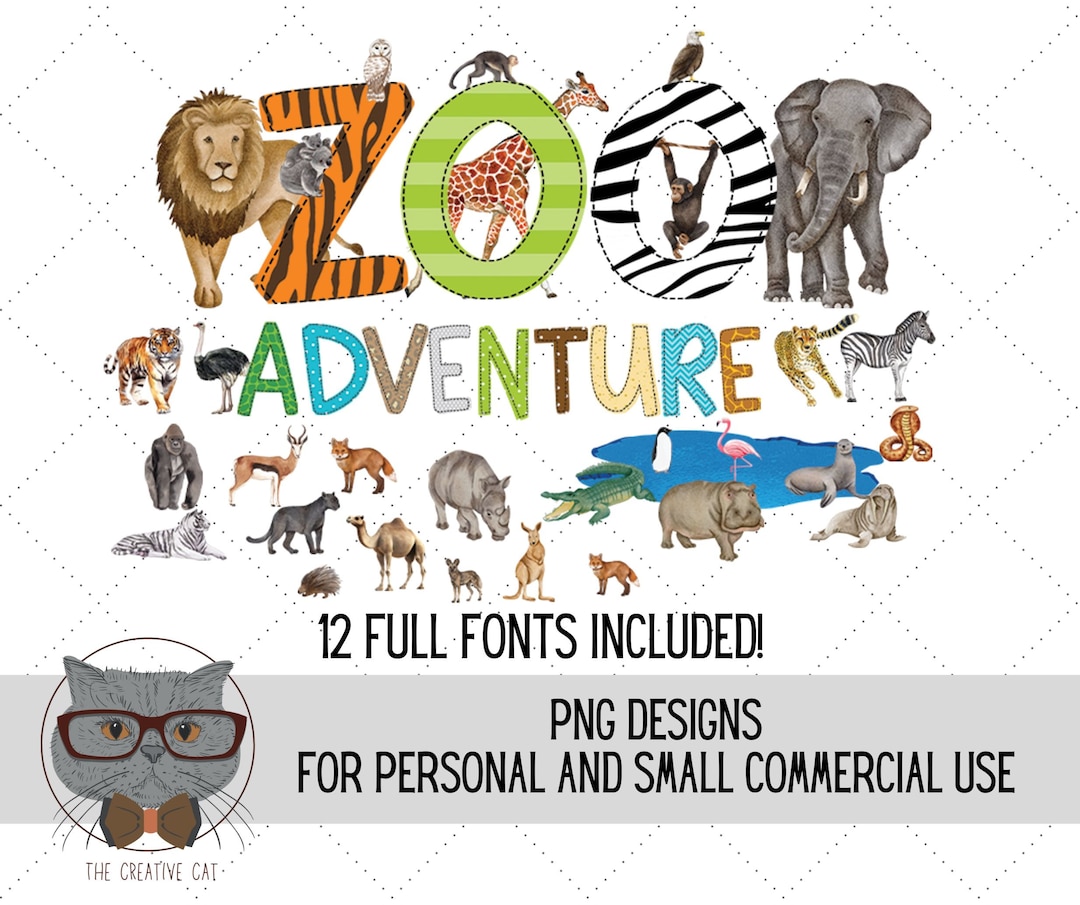 Zoo Safari Alphabet PNG Font Bundle, Watercolor Zoo Animal Letters ...