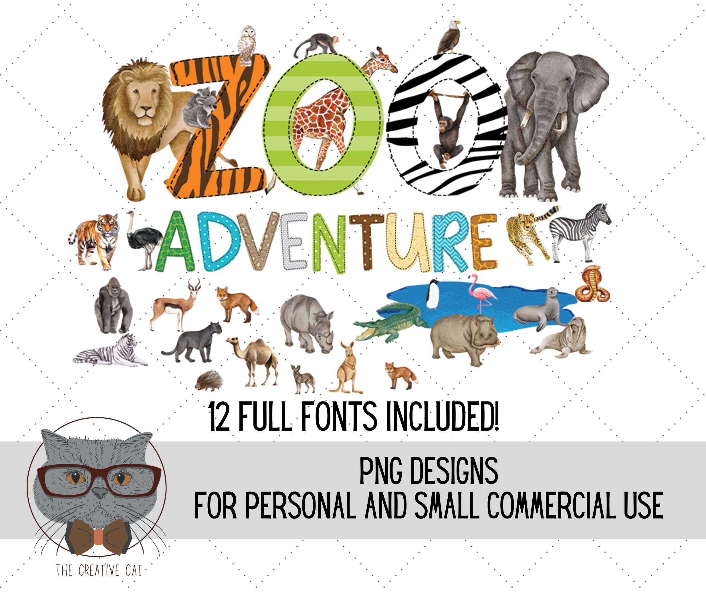 Zoo Safari Alphabet PNG Font Bundle, Watercolor Zoo Animal Letters ...