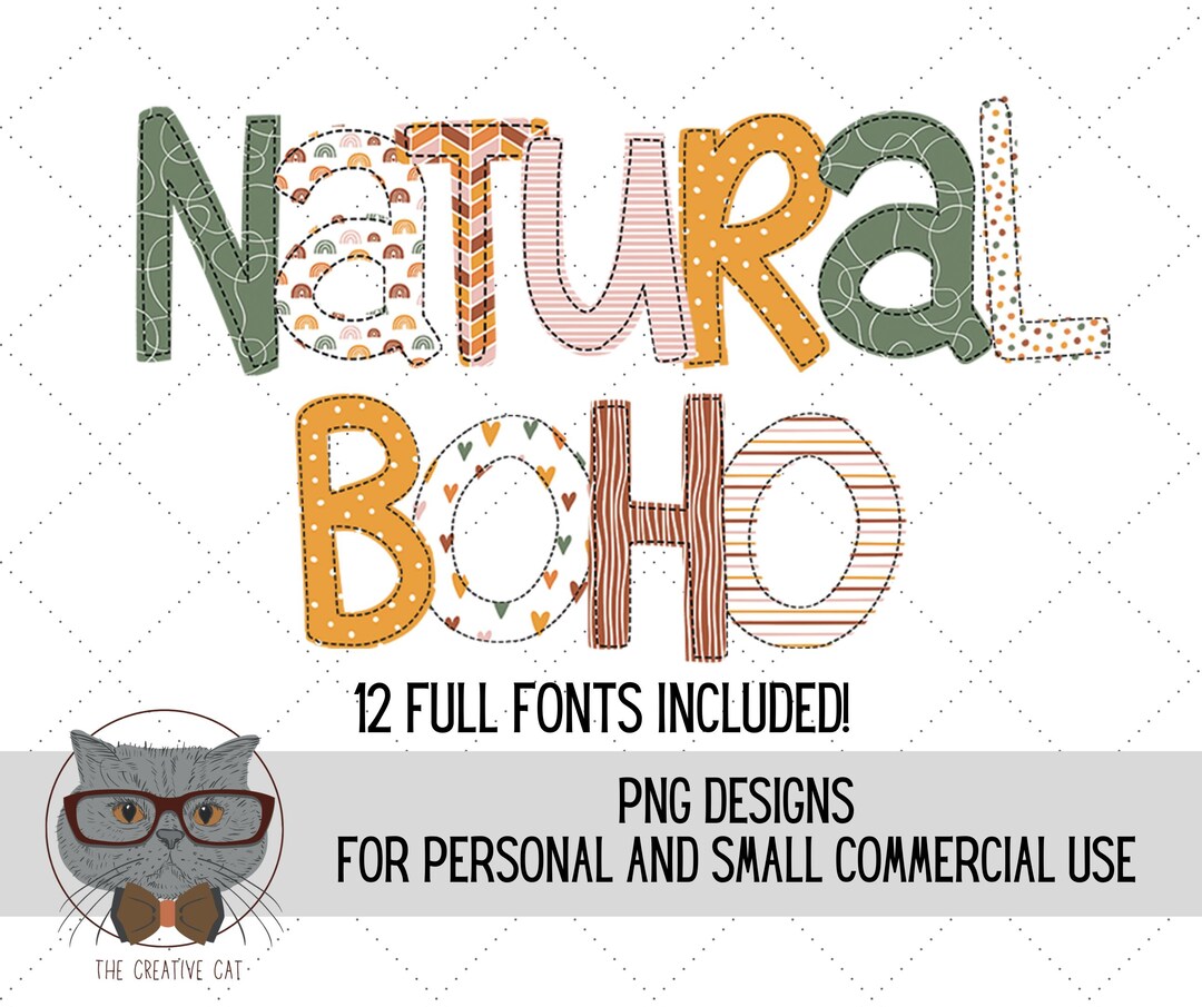 Natural Boho Rainbow Alphabet PNG Font Bundle, Cute Heart Alpha Font ...