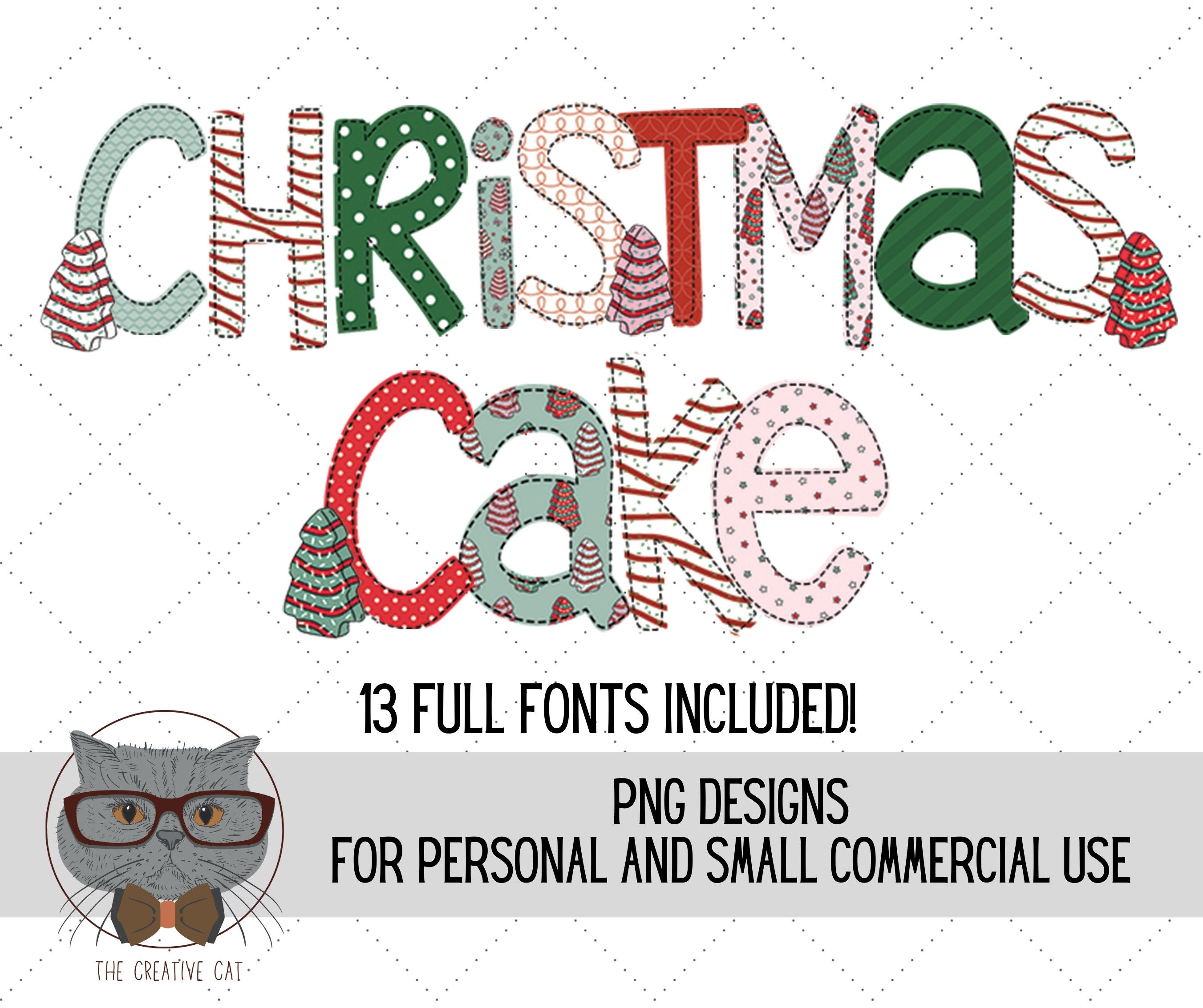 Christmas Tree Cake Alphabet PNG Font Bundle, Mini Tree Cake Letters ...