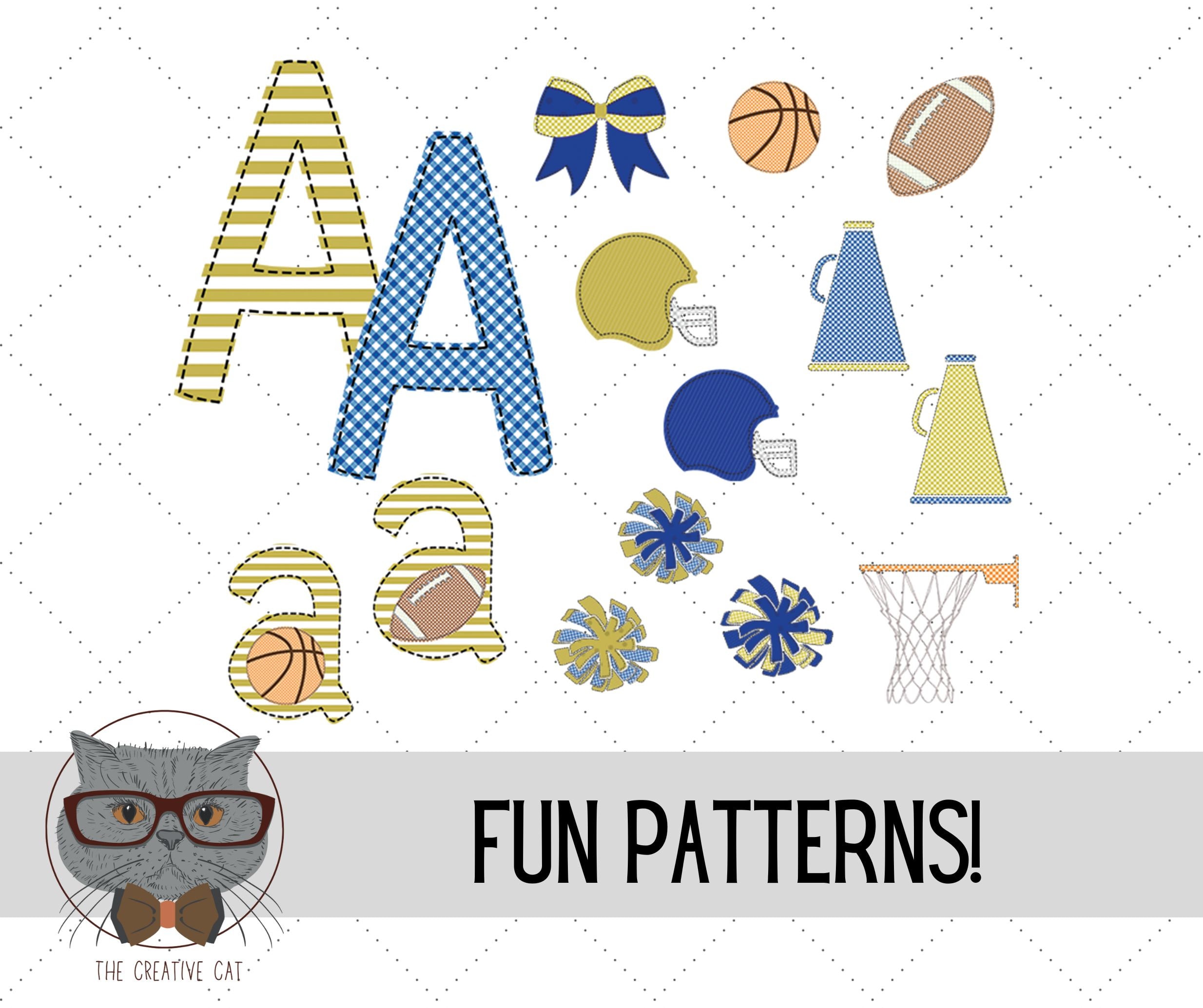 Royal and Vegas Gold Faux Applique Football Basketball Alphabet PNG ...