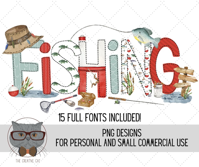 Fishing Alphabet PNG Font Bundle, Fishing Party Letters Alpha Font ...