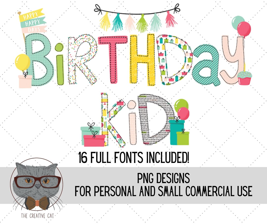 Birthday Alphabet Pink PNG Font Bundle, Bright Birthday Party Letters ...
