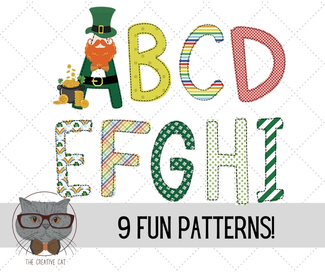 St Patrick's Day Lucky Rainbow Alphabet PNG Font Bundle, Cute ...