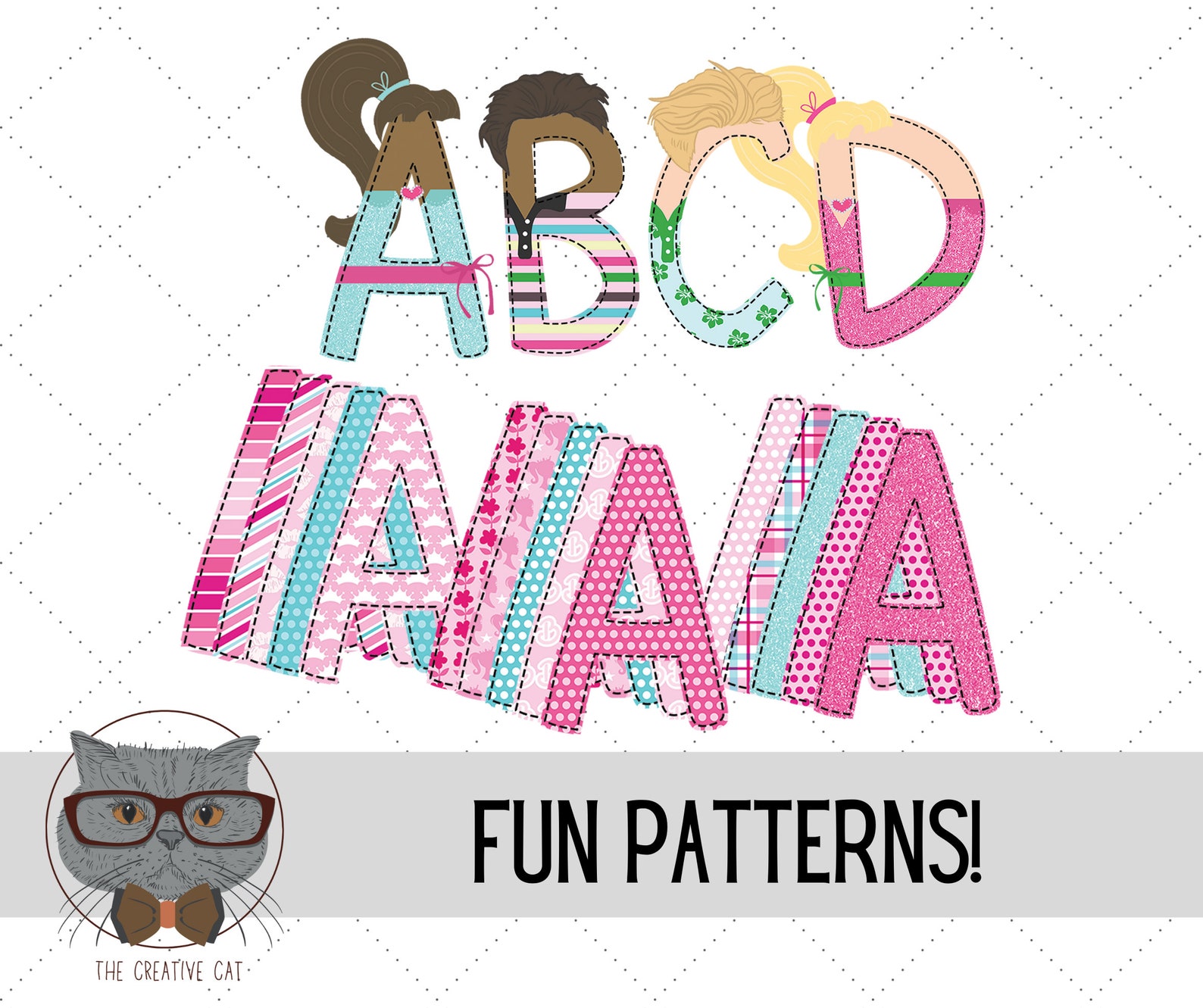 Pink Doll Alphabet PNG Font Bundle, Ken Letter Alpha Font, Sublimation ...