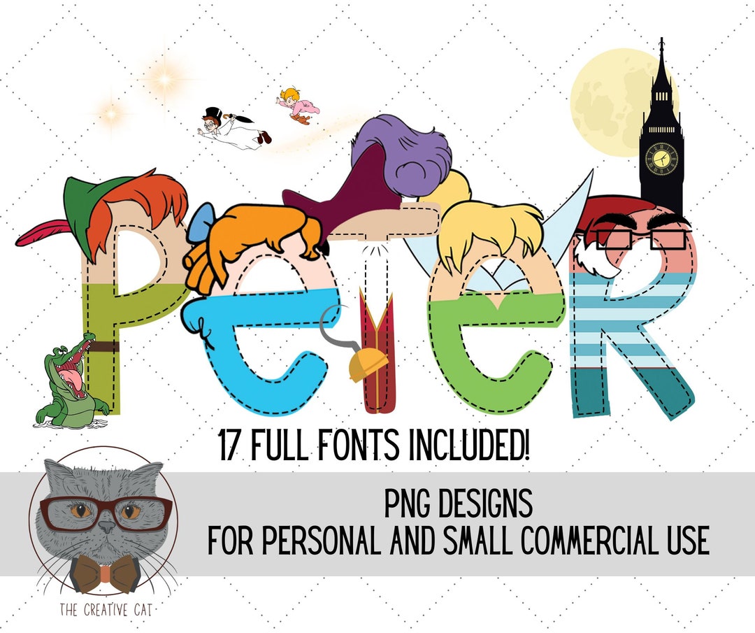 Never Grow up Alphabet PNG Font Bundle, Tink Letter Alpha Font ...