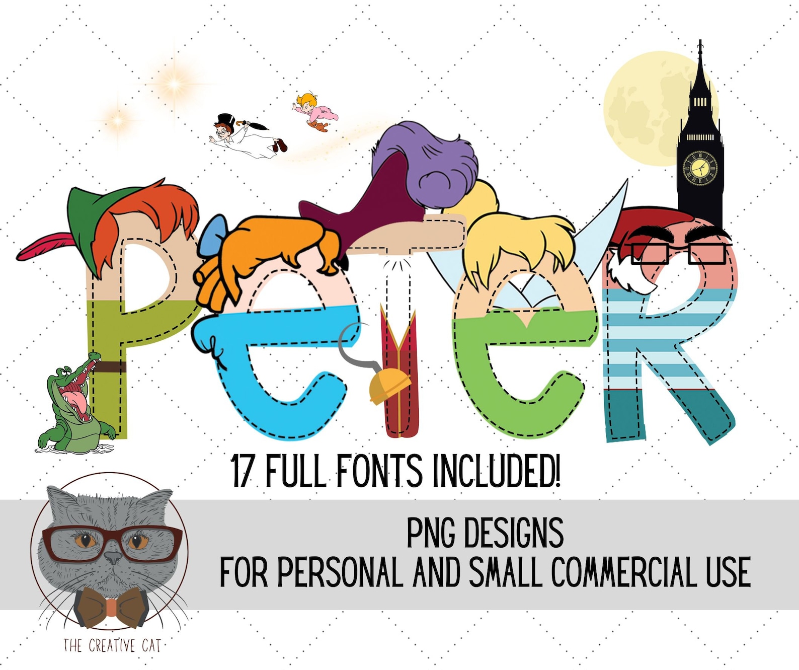 Never Grow up Alphabet PNG Font Bundle, Tink Letter Alpha Font ...