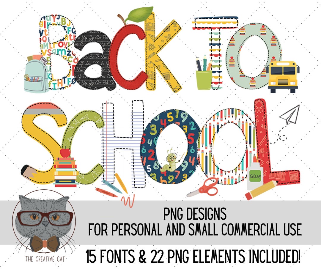 Back to School Alphabet PNG Font Bundle, Pencil Letters Alpha Font ...