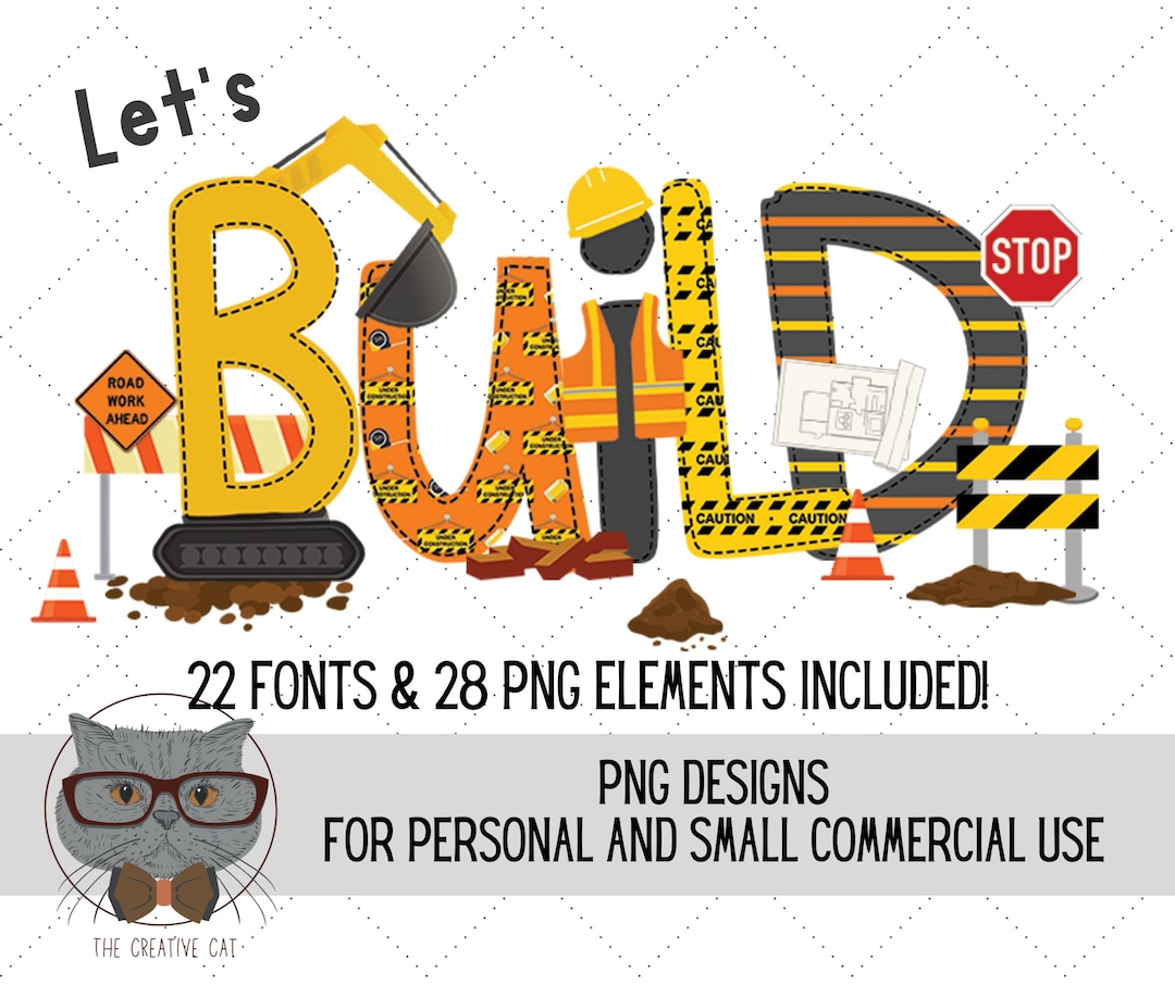 Construction Alphabet PNG Font Bundle, Builder Excavator Letters Alpha ...
