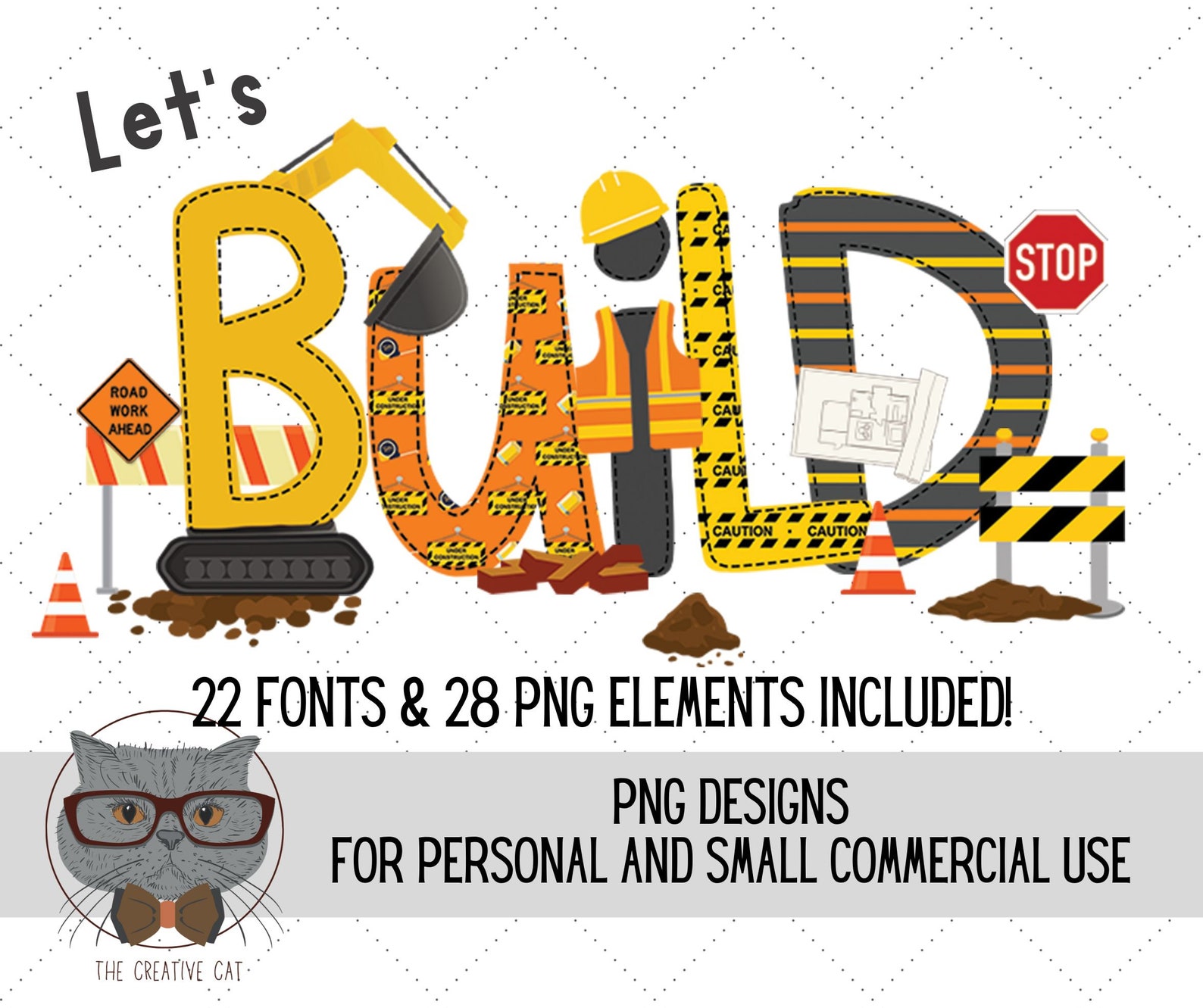 Construction Alphabet PNG Font Bundle, Builder Excavator Letters Alpha ...