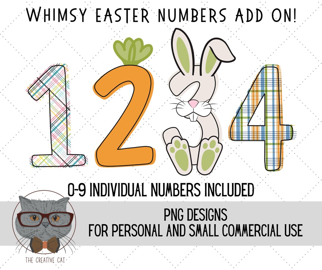 Easter Bunny Whimsy Numbers PNG Font, Birthday Numbers, Sublimation ...