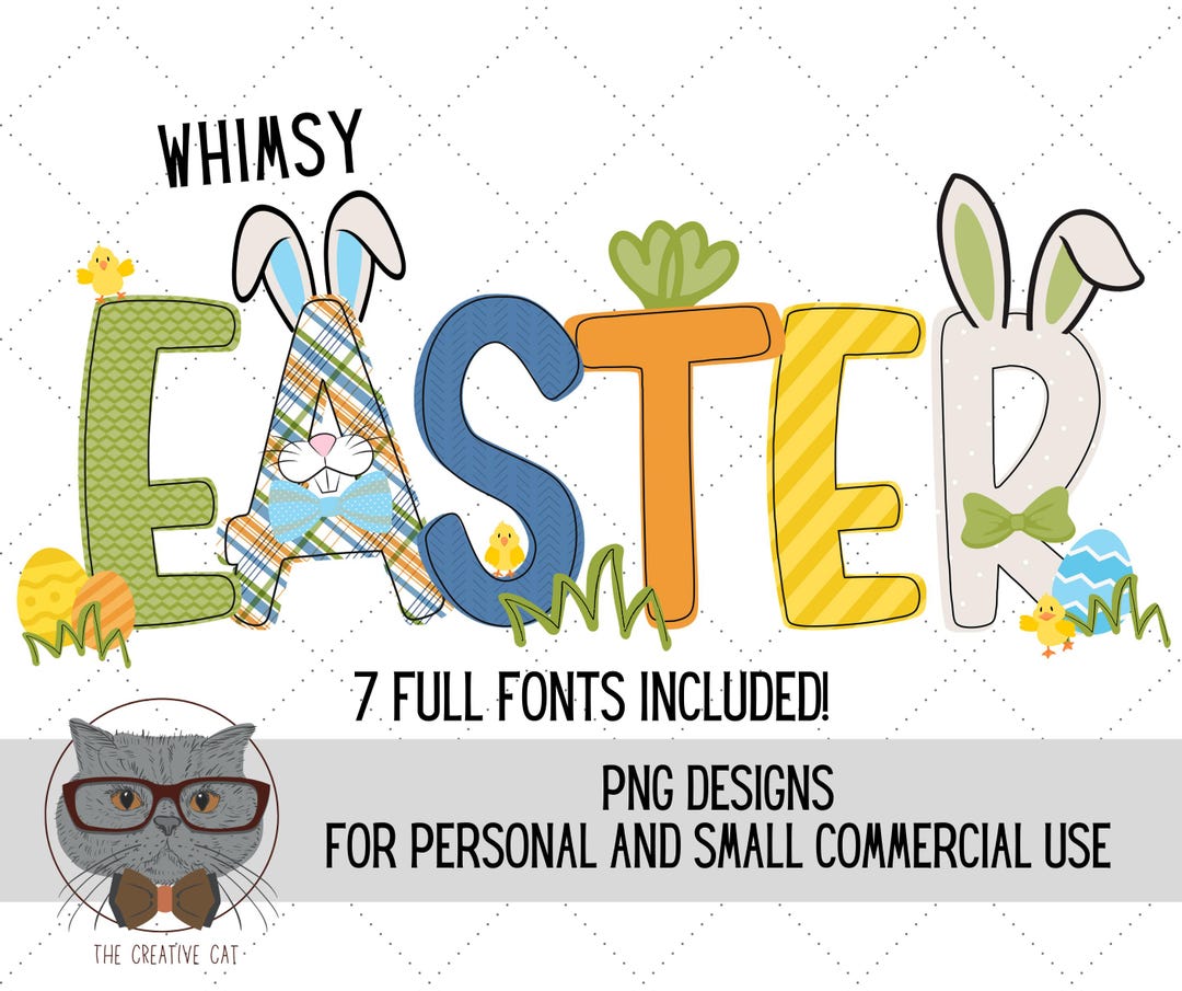 Whimsy Easter Bunny Alphabet PNG Font Bundle, Cute Rabbit Alpha Font, Easter Egg Alpha ...