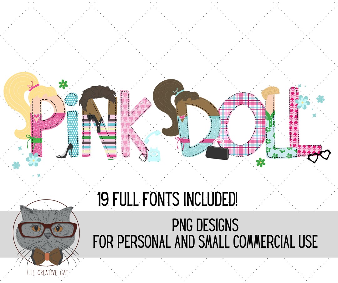 Pink Doll Alphabet PNG Font Bundle, Ken Letter Alpha Font, Sublimation ...