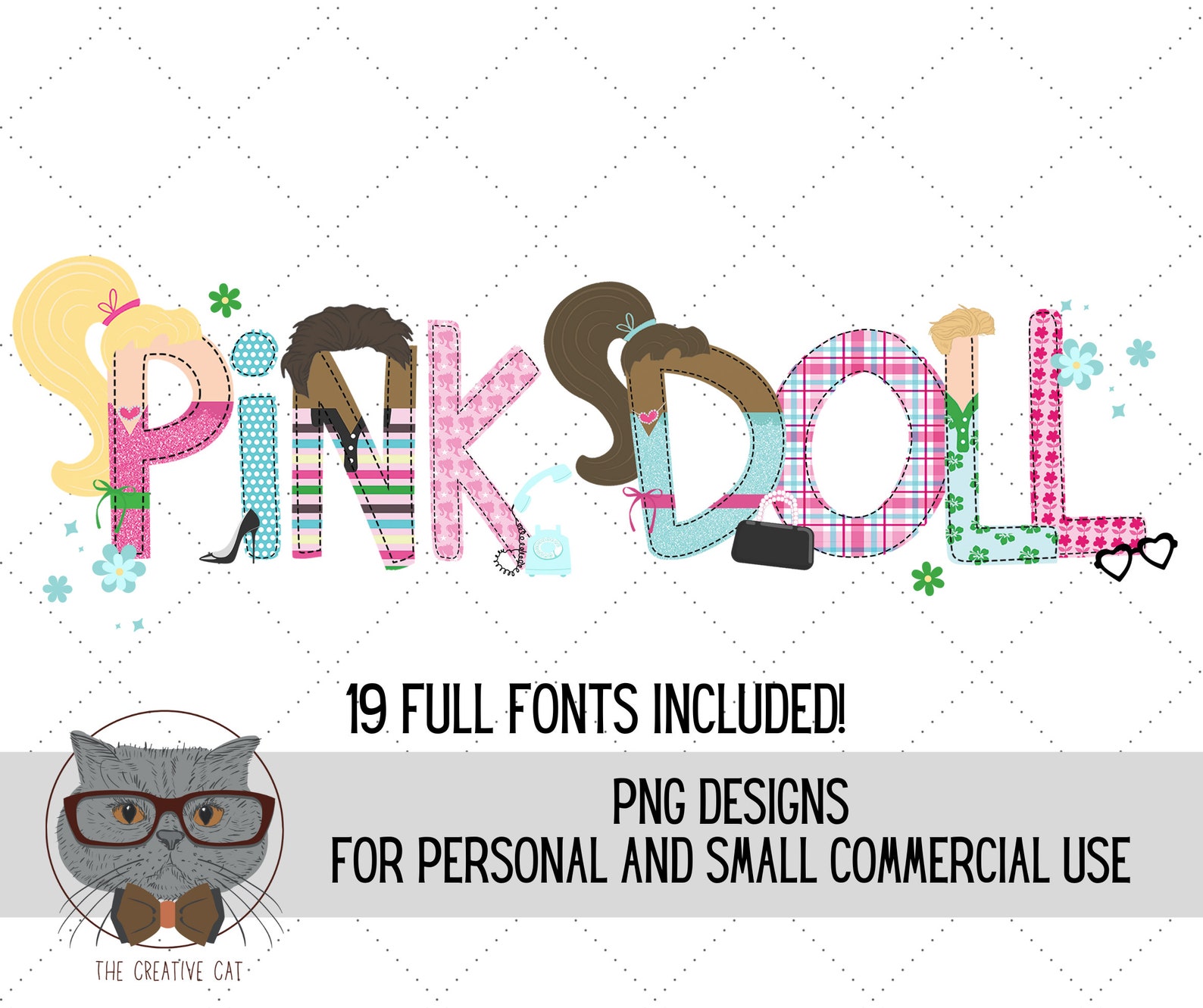 Pink Doll Alphabet PNG Font Bundle, Ken Letter Alpha Font, Sublimation ...