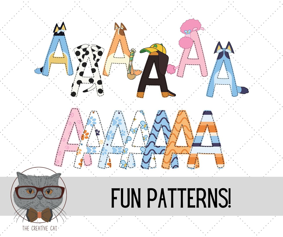 Blue Dogy Friends Alphabet PNG Font Bundle, Character Letters Alpha ...