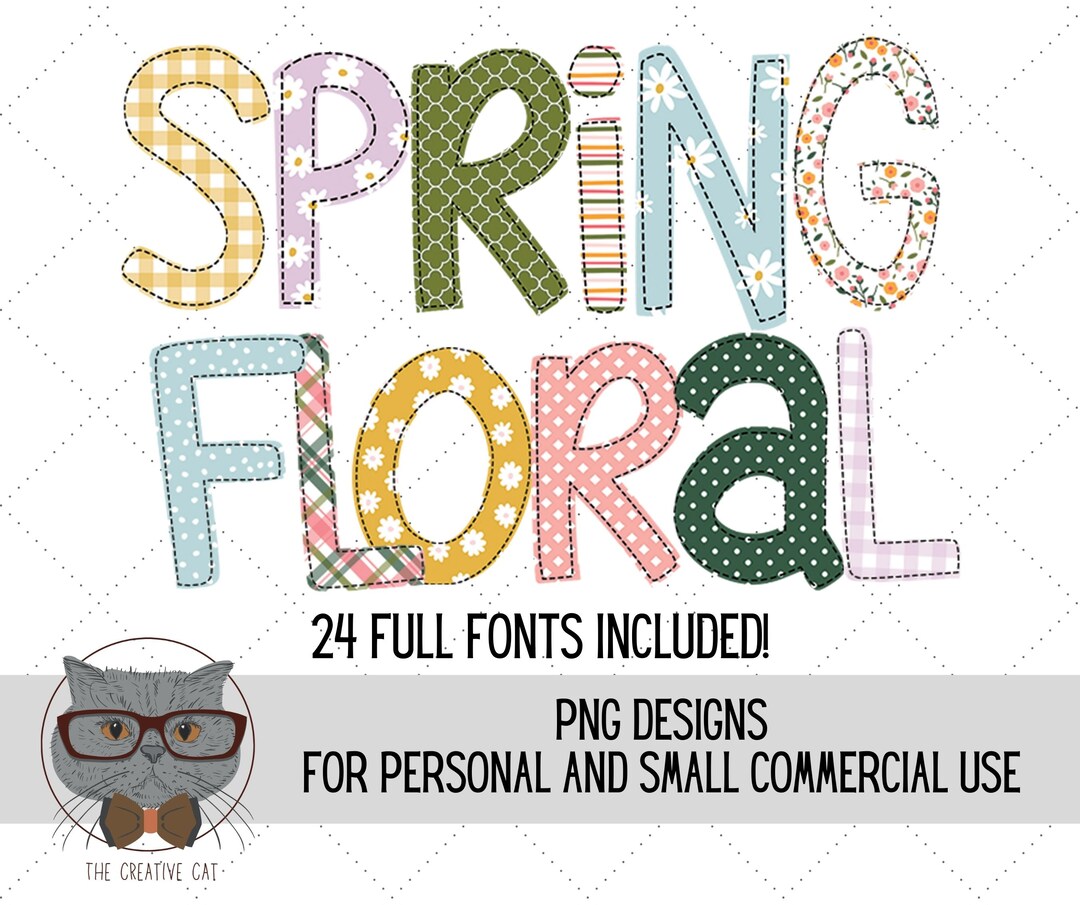 Boho Spring Floral Alphabet PNG Font Bundle, Cute Flower Alpha Font ...