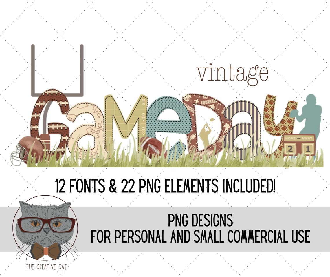 Vintage Football Alphabet PNG Font Bundle, Gameday Letters Alpha Font ...