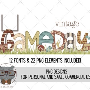 Vintage Football Alphabet PNG Font Bundle, Gameday Letters Alpha Font ...