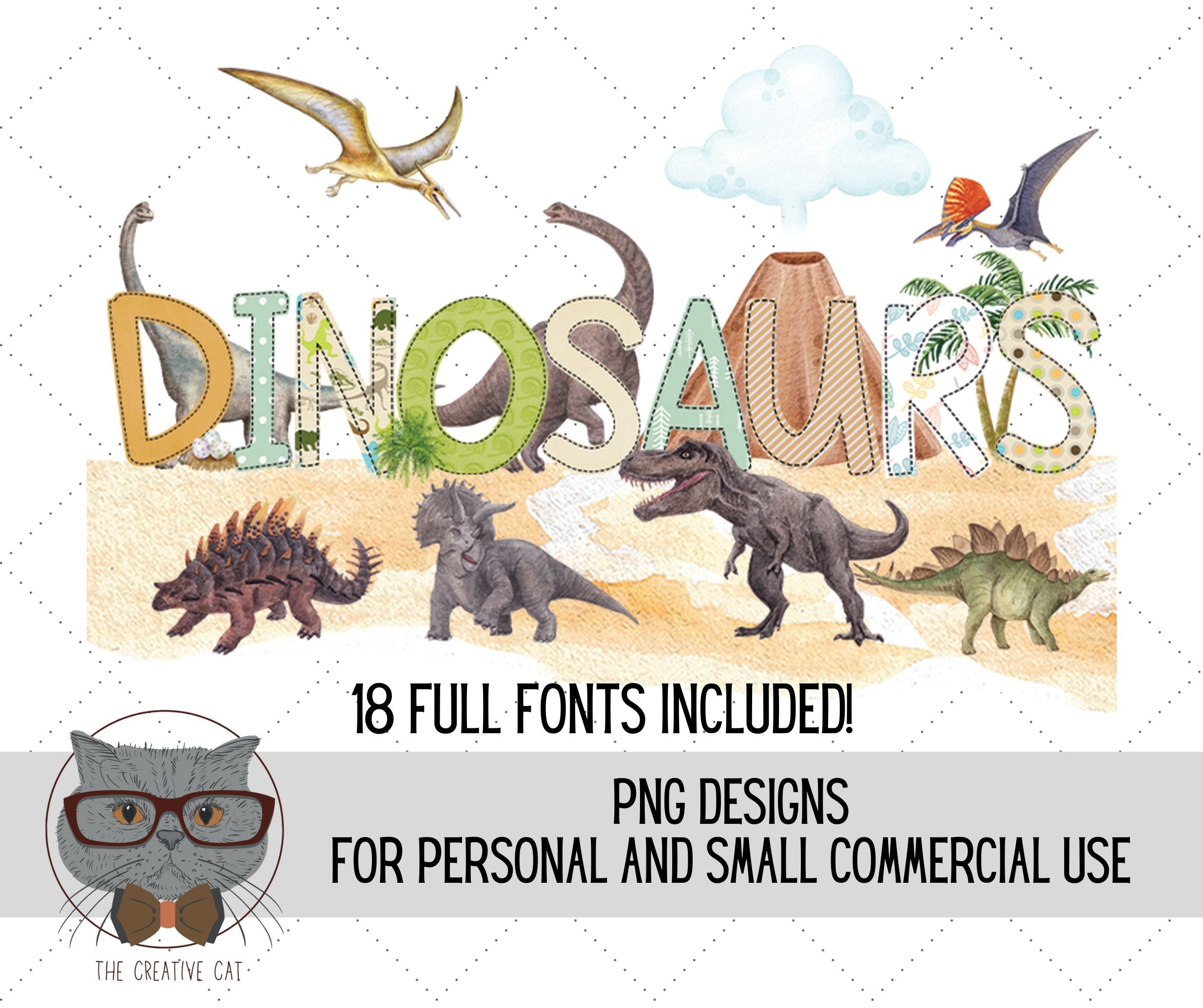 Dinosaur Alphabet PNG Font Bundle, Watercolor Dino Letters Alpha Font ...