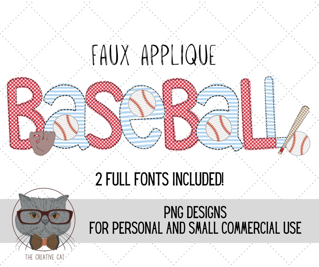 Faux Applique Baseball Alphabet PNG Font Bundle, Baseball Softball ...