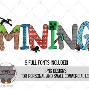 Mining Game Alphabet PNG Font Bundle, Video Game Alpha Font ...