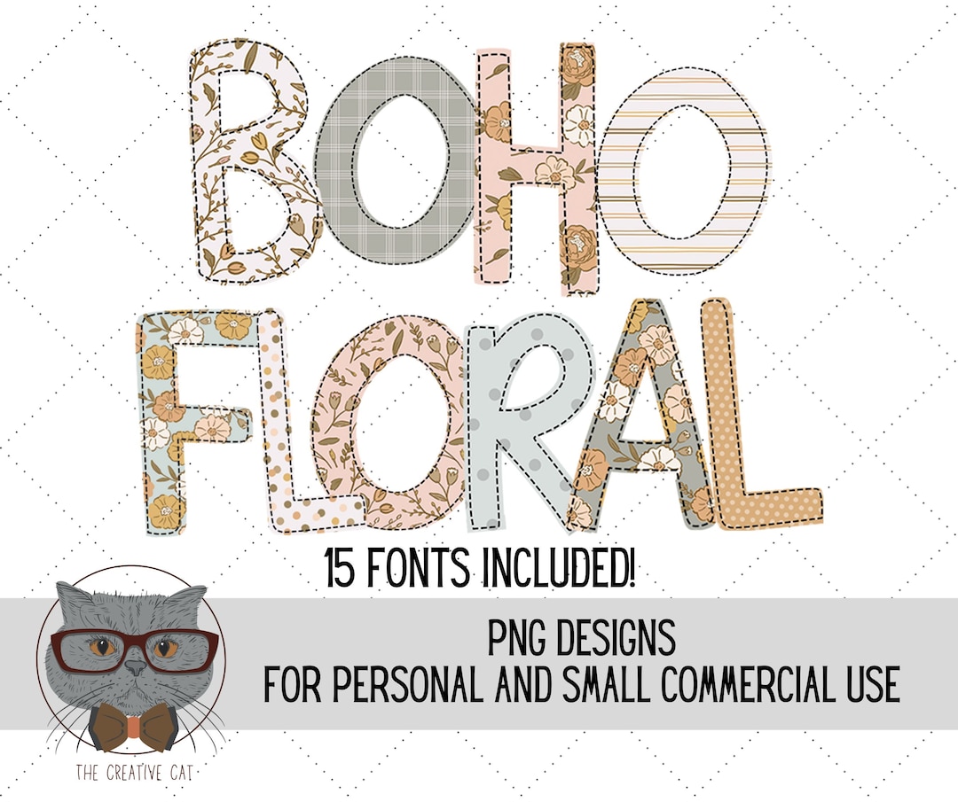 Boho Floral Alphabet PNG Font Bundle, Cute Flower Alpha Font, Summer ...