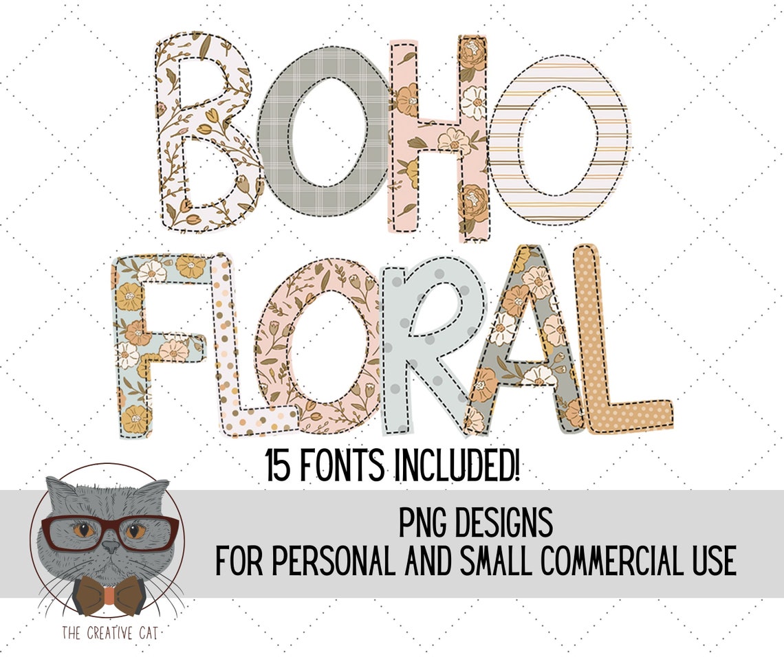 Boho Floral Alphabet PNG Font Bundle Cute Flower Alpha Font - Etsy