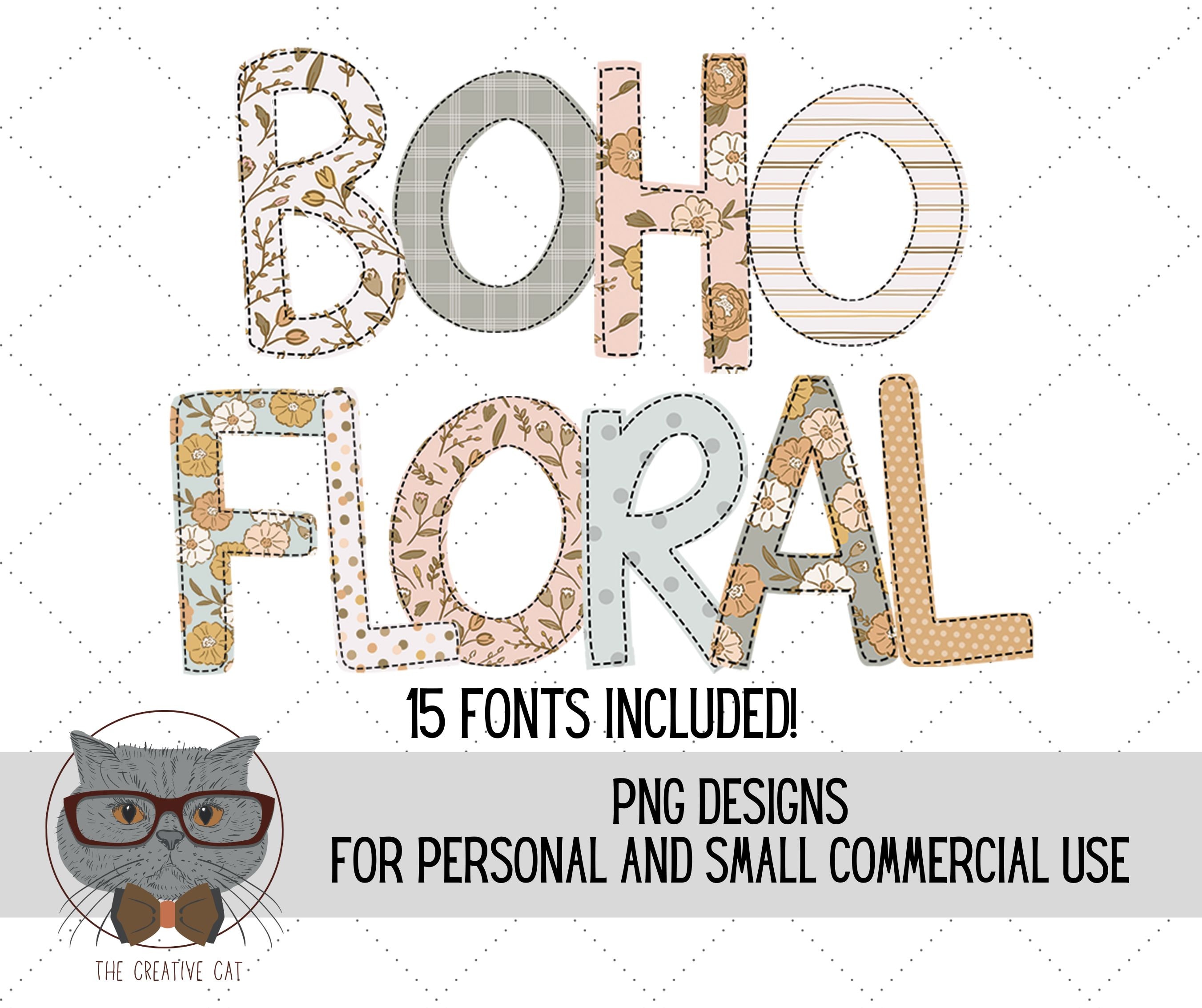Boho Floral Alphabet PNG Font Bundle Cute Flower Alpha Font - Etsy