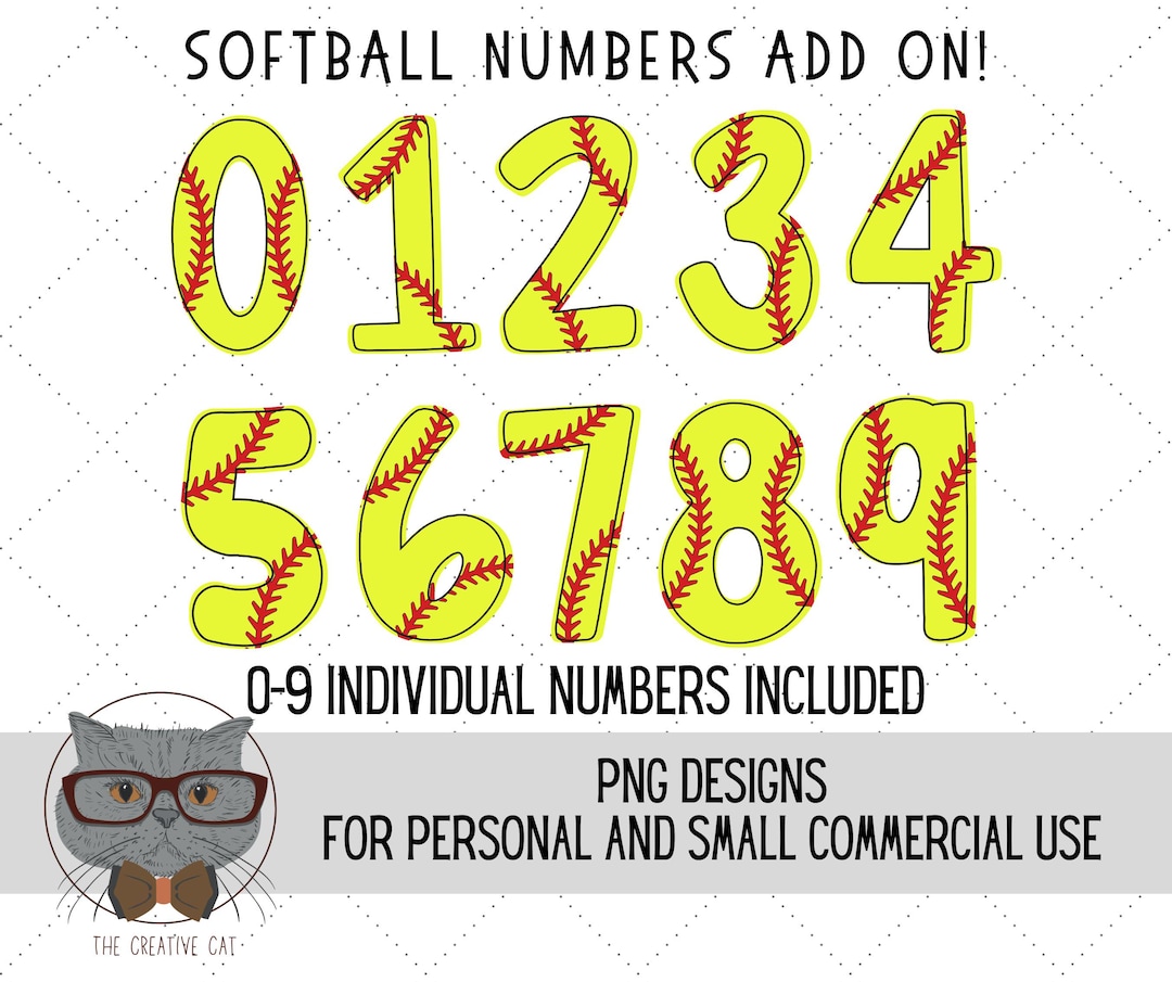 Softball Numbers PNG Font Bundle, Softball Birthday Number Font ...