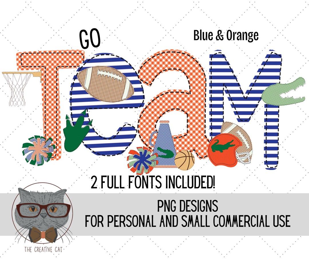 Blue and Orange Faux Applique Football Alphabet PNG Font Bundle,florida ...