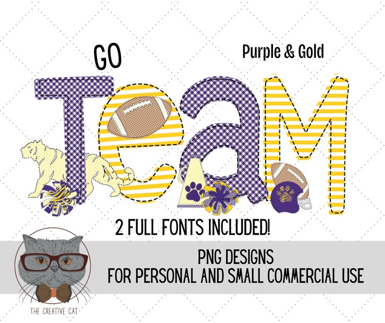 Purple and Gold Faux Applique Football Alphabet PNG Font Bundle ...